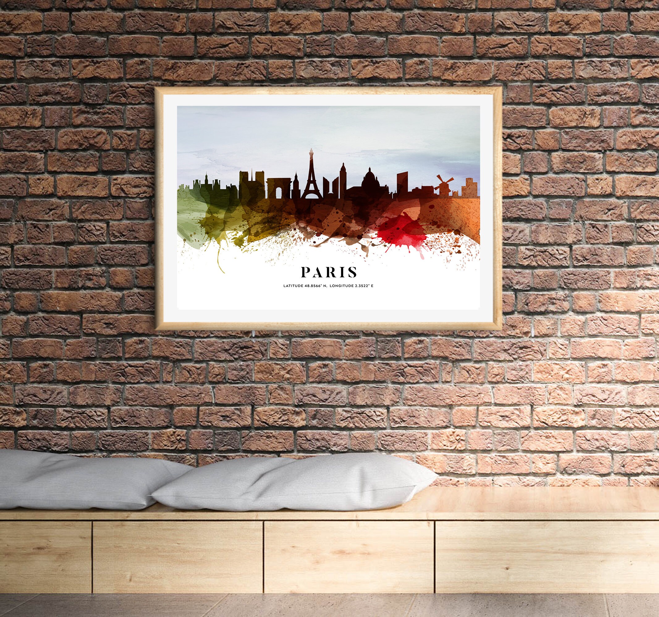 Paris Skyline Poster, Paris Watercolor Cityscape, Skyline Watercolor ...