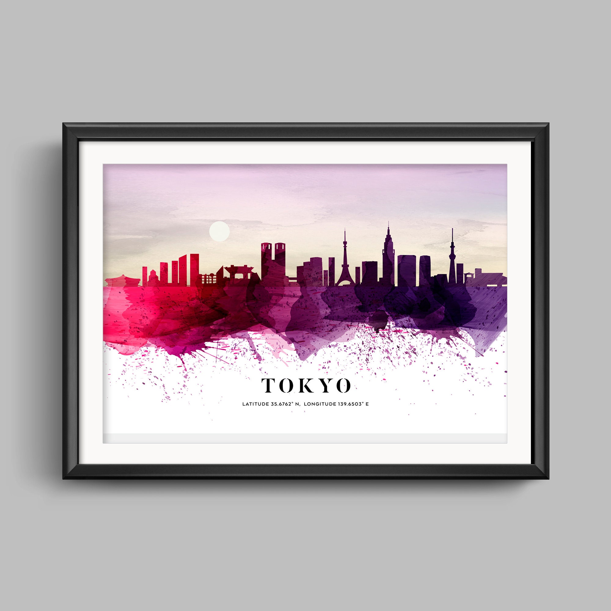 Tokyo Cityscape Poster, Tokyo Watercolor Cityscape, Tokyo Skyline ...