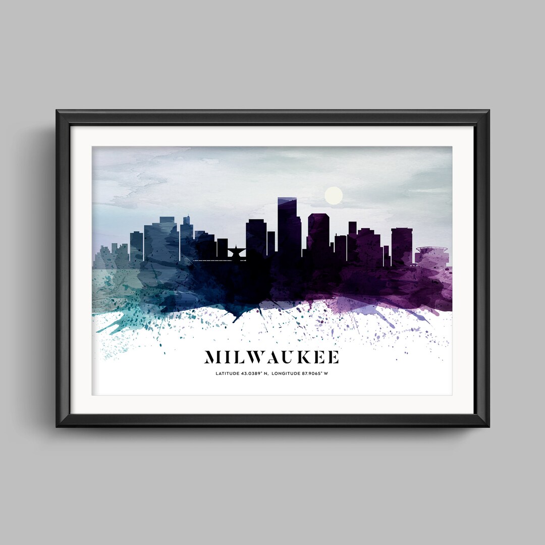 Milwaukee Skyline Poster, Milwaukee Watercolor Skyline, Milwaukee ...