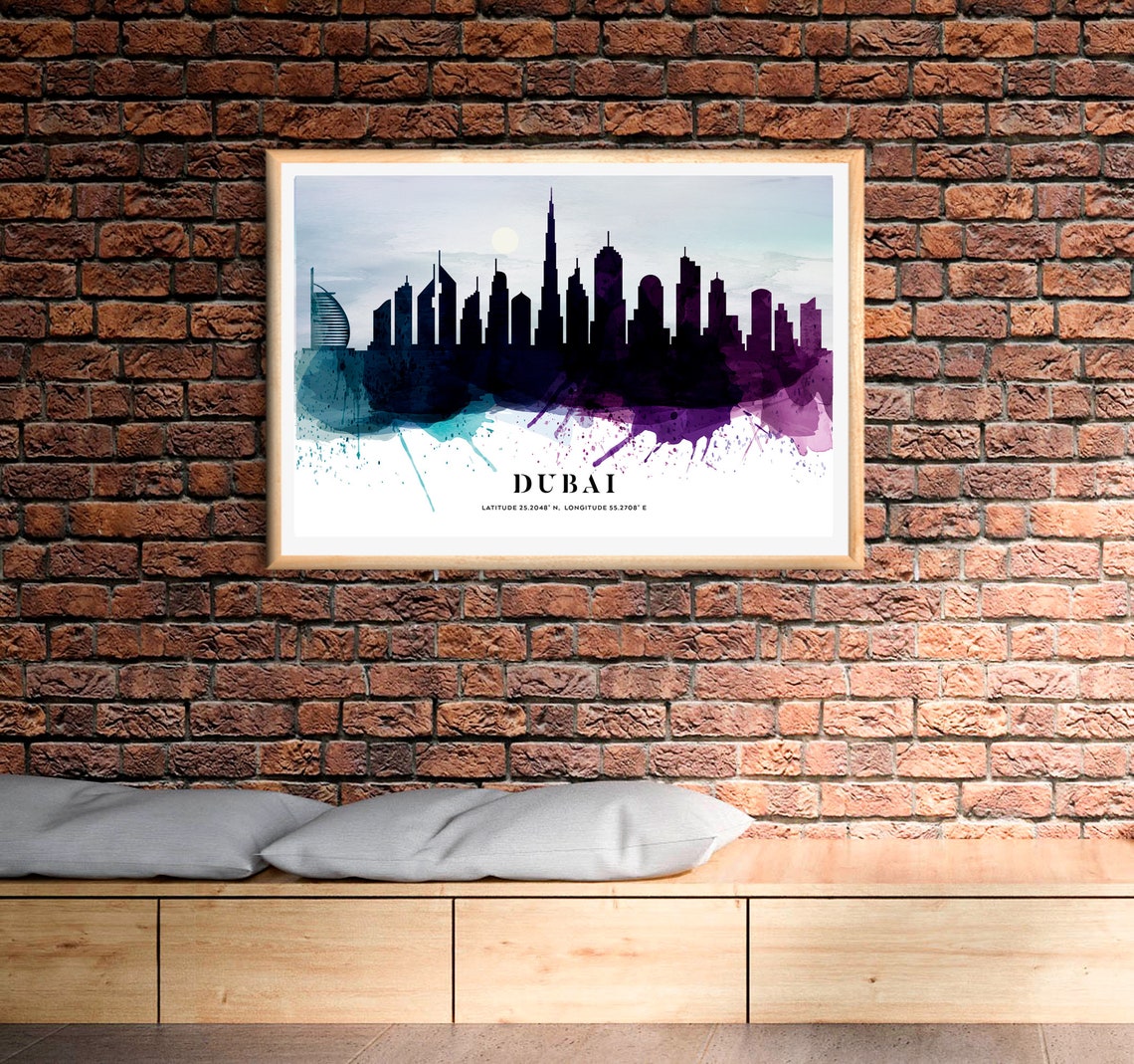 Dubai Skyline Poster, Dubai Watercolor Cityscape, Dubai Cityscape ...