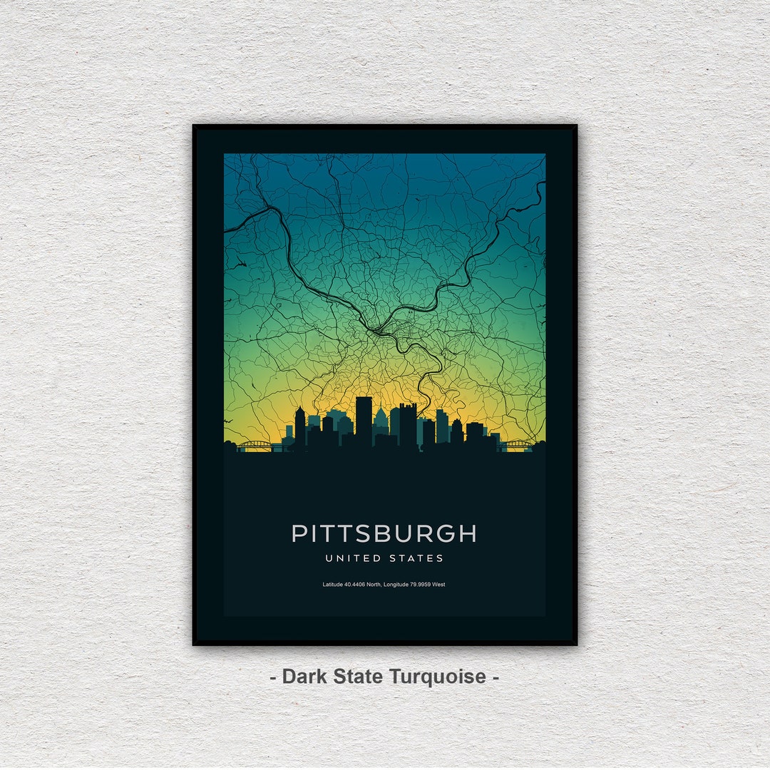 Pittsburgh Map Print With City Skyline, Pittsburgh Map, Pittsburgh ...