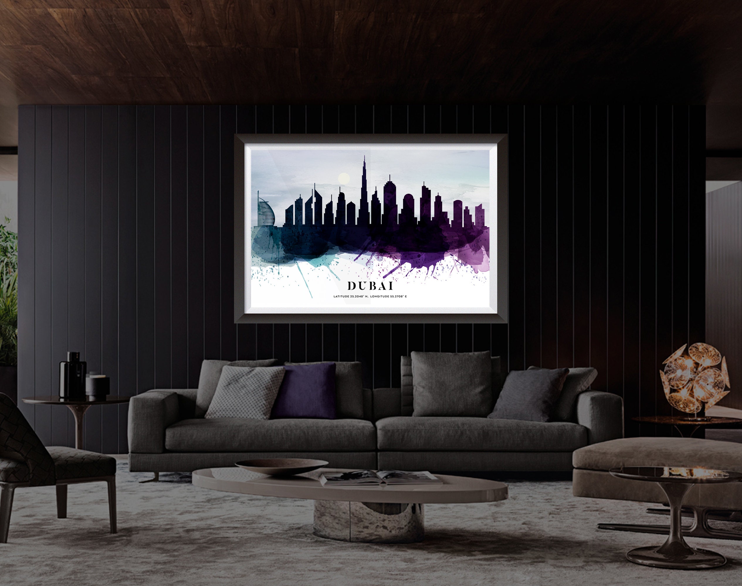 Dubai Skyline Poster, Dubai Watercolor Cityscape, Dubai Cityscape ...