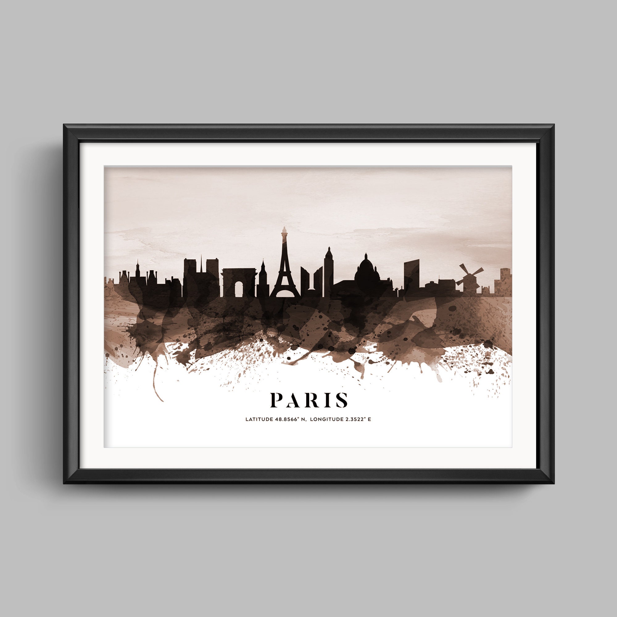 Paris Skyline Poster, Paris Watercolor Cityscape, Skyline Watercolor ...