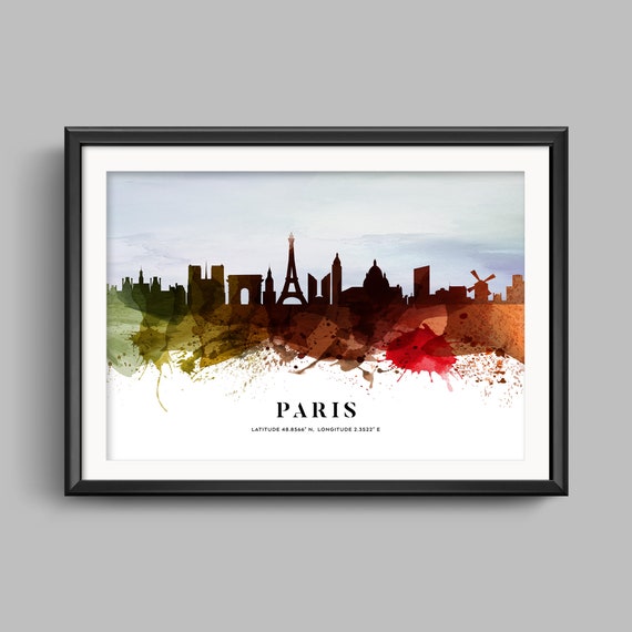 Paris Skyline Poster Paris Watercolor Cityscape Skyline - Etsy