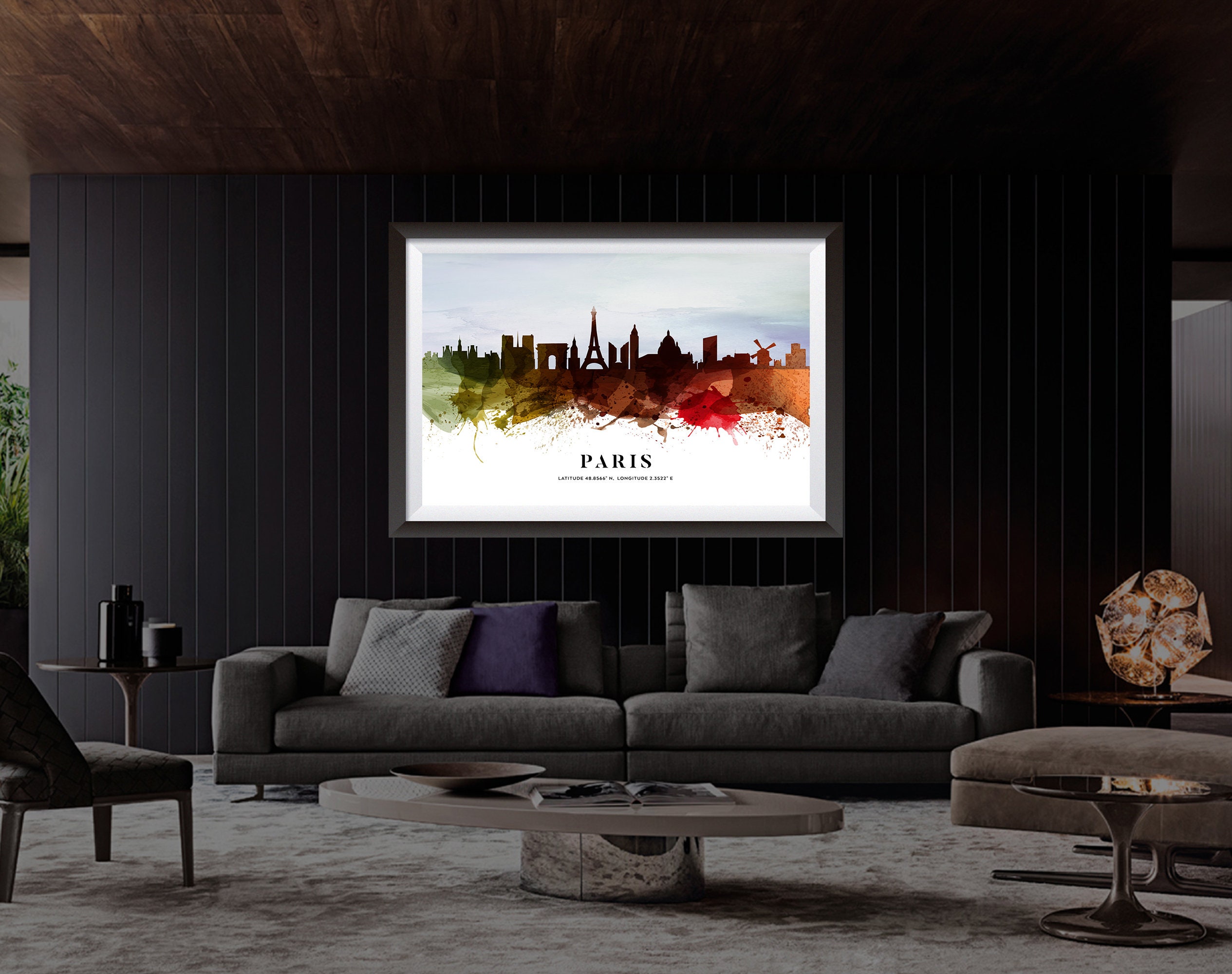 Paris Skyline Poster, Paris Watercolor Cityscape, Skyline Watercolor ...