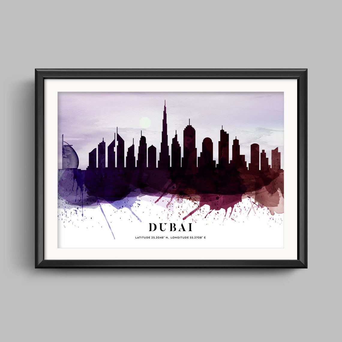 Dubai Skyline Poster, Dubai Watercolor Cityscape, Dubai Cityscape ...