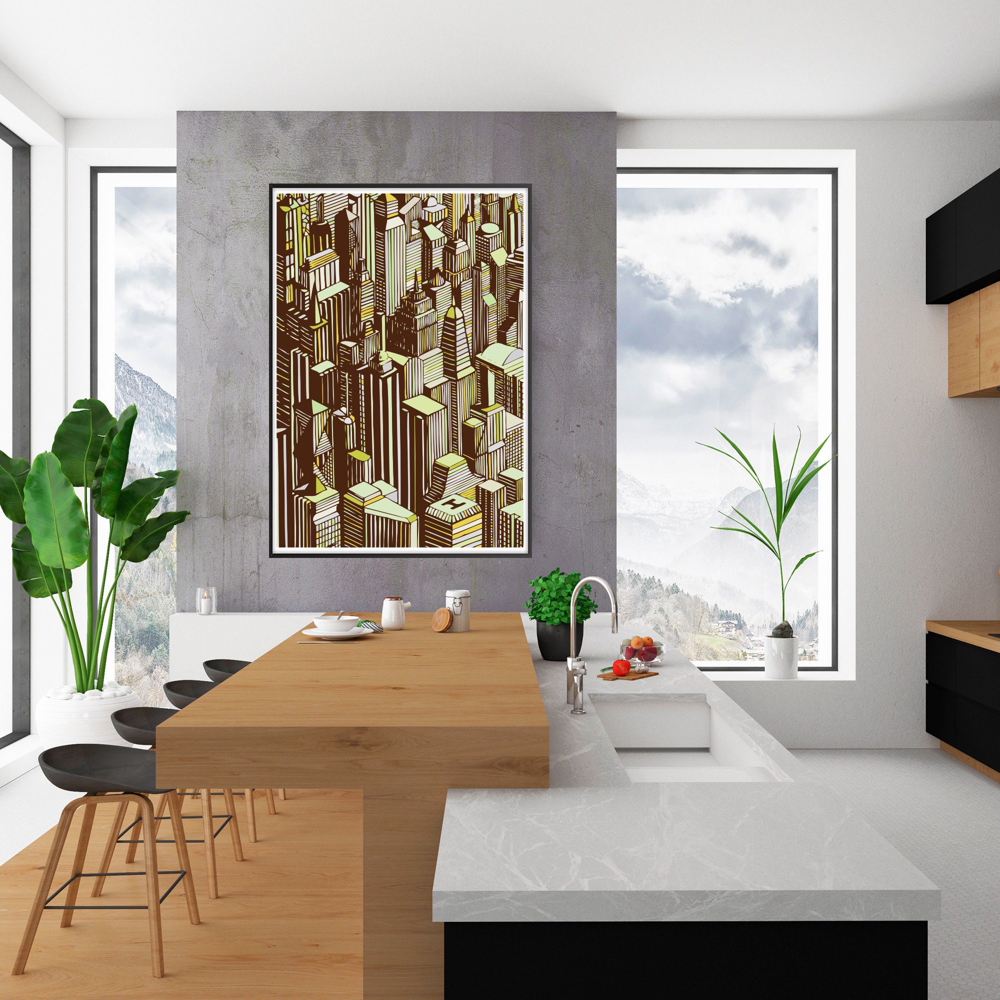 Metropolis Skyscraper Poster, Futuristic City, Vector Graphics ...
