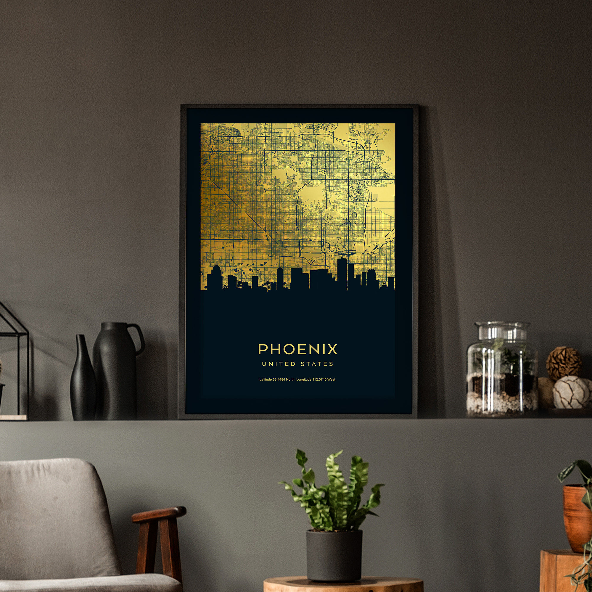Phoenix Map Print With City Skyline, Phoenix Map, City Map Art, Phoenix ...