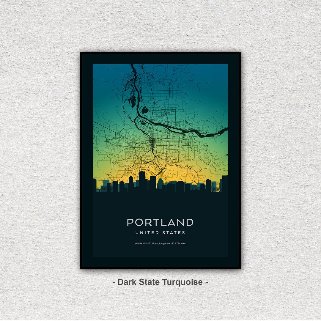 Portland Map Print With City Skyline, Portland Map, City Map Art ...