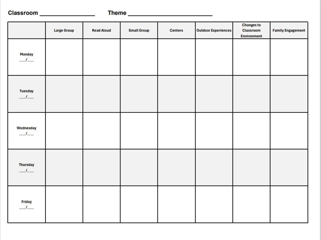 Weekly Lesson Plan Template for Daycare, Toddlers, Early Learners, Etc ...