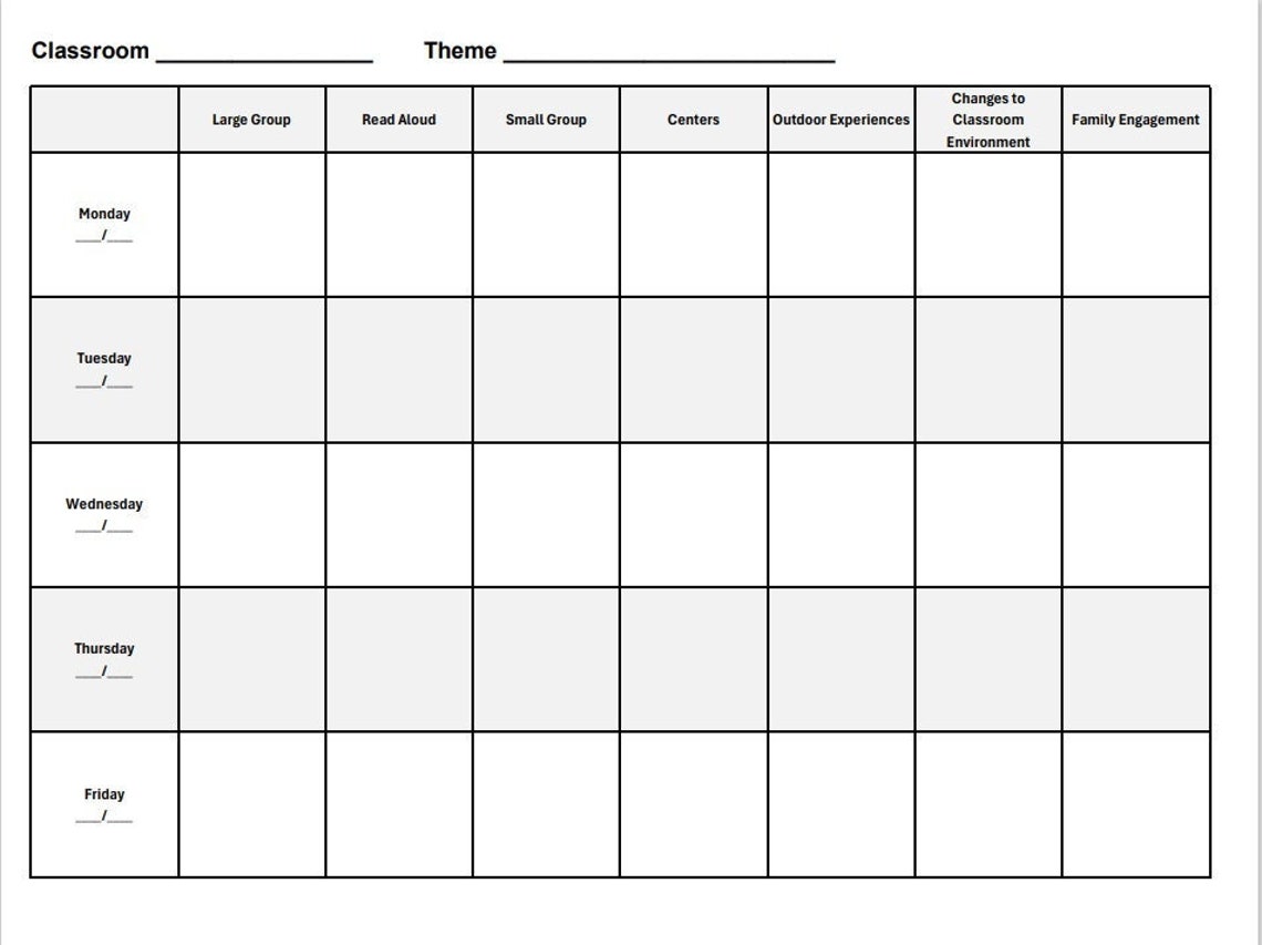 Weekly Lesson Plan Template for Daycare, Toddlers, Early Learners, Etc ...