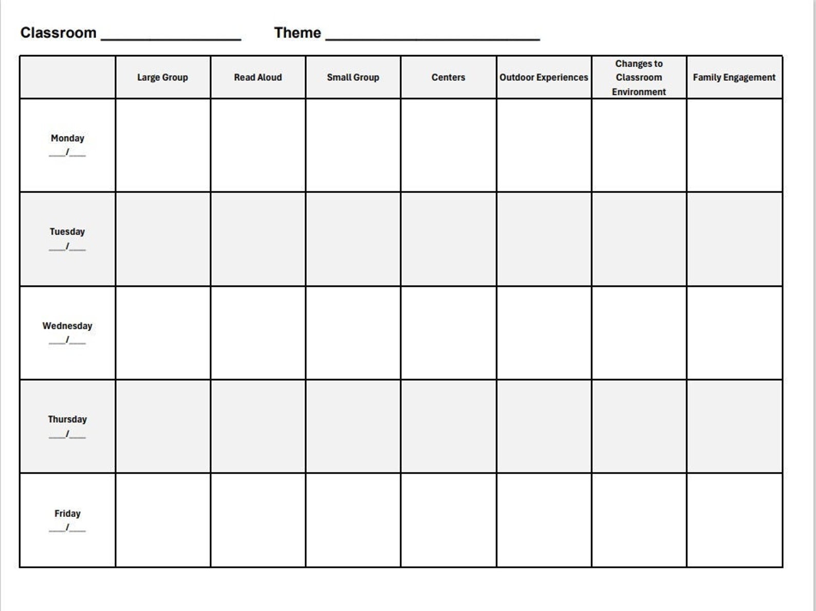 Weekly Lesson Plan Template for Daycare, Toddlers, Early Learners, Etc ...