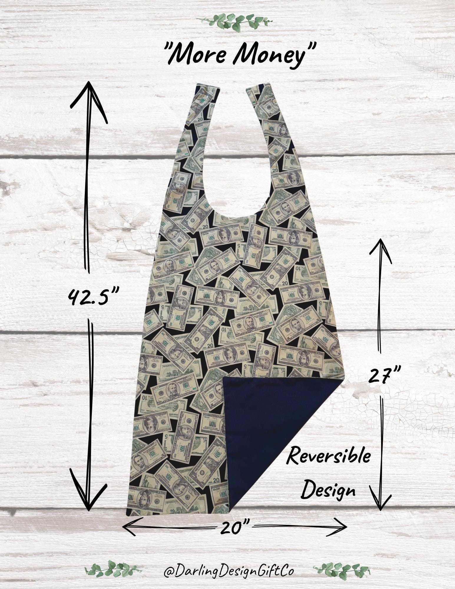 Money Print Adult Bib & Car Apron: Weighted Straps, Easy On/off - Etsy