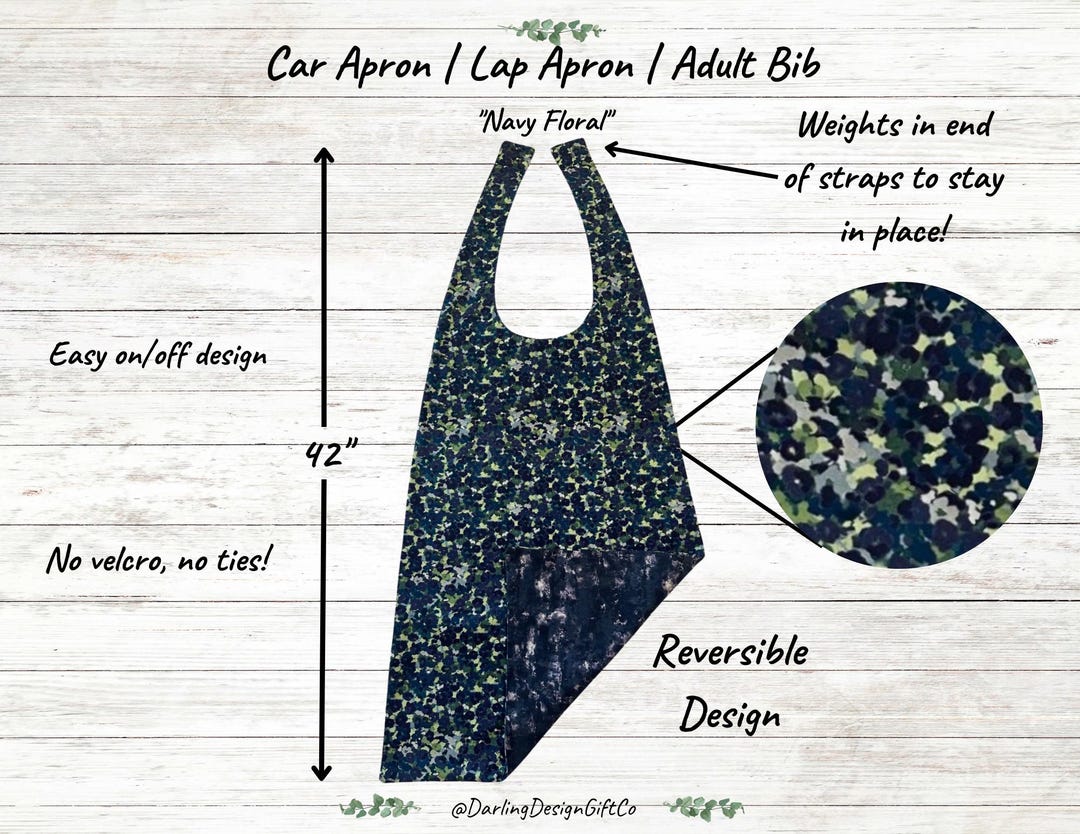Navy Floral Extra Long Car Bib | Car Apron | Apron Bib | Bib for Adults ...