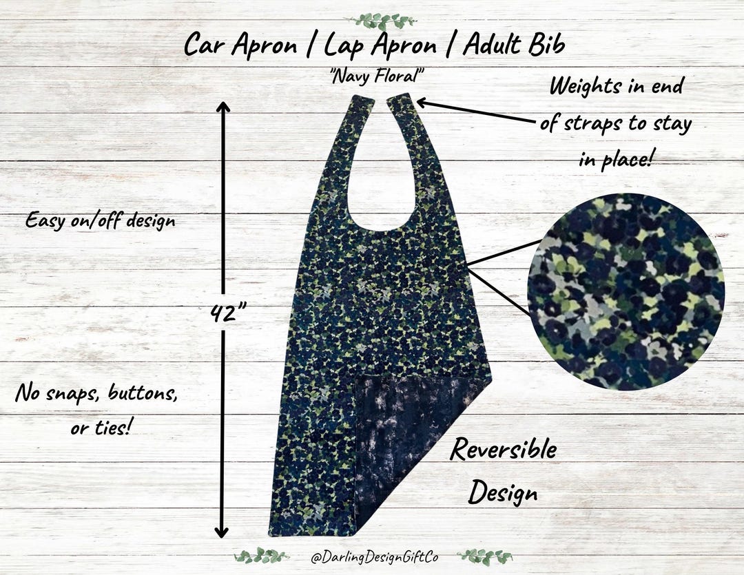 Navy Floral Adult Bib & Car Apron: Weighted Straps, Easy On/off - Etsy