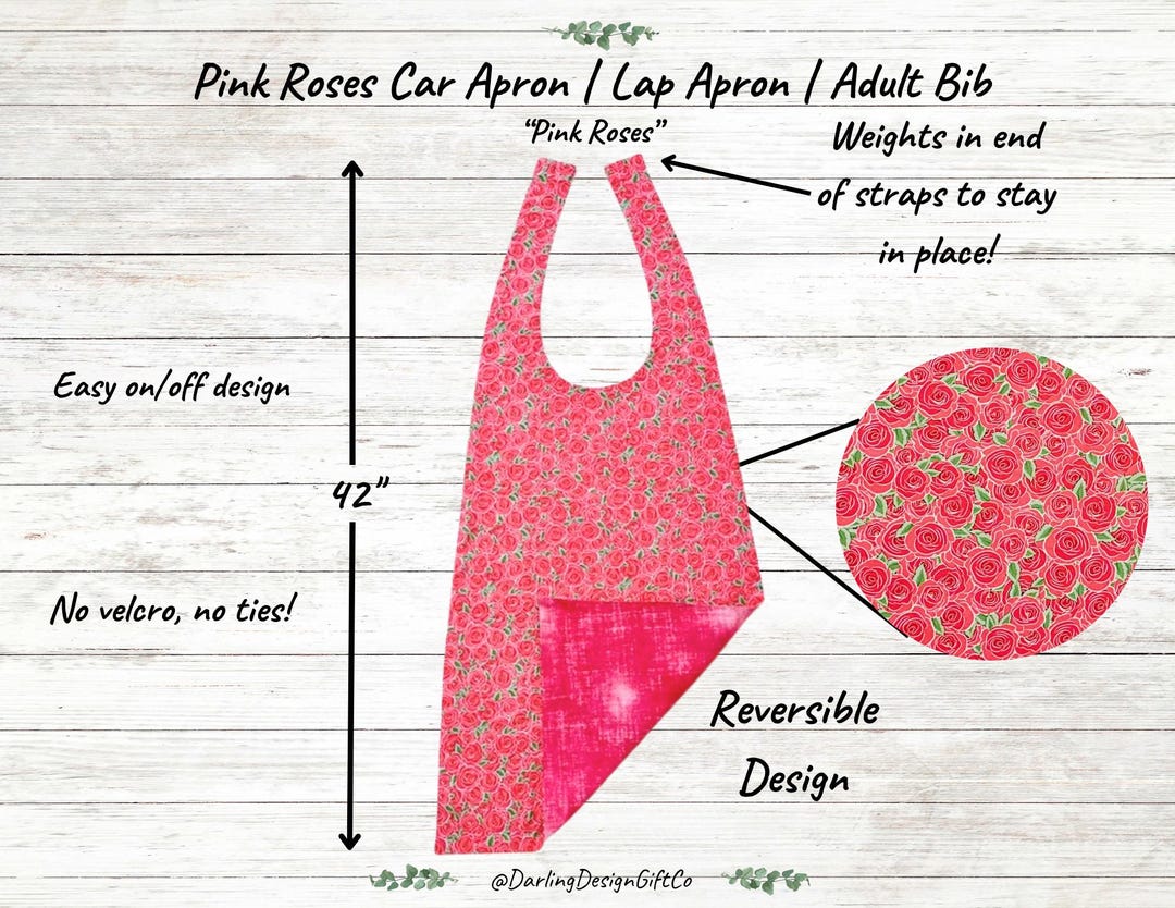 Pink Roses Extra Long Car Bib | Car Apron | Adult Bib | Perfect ...