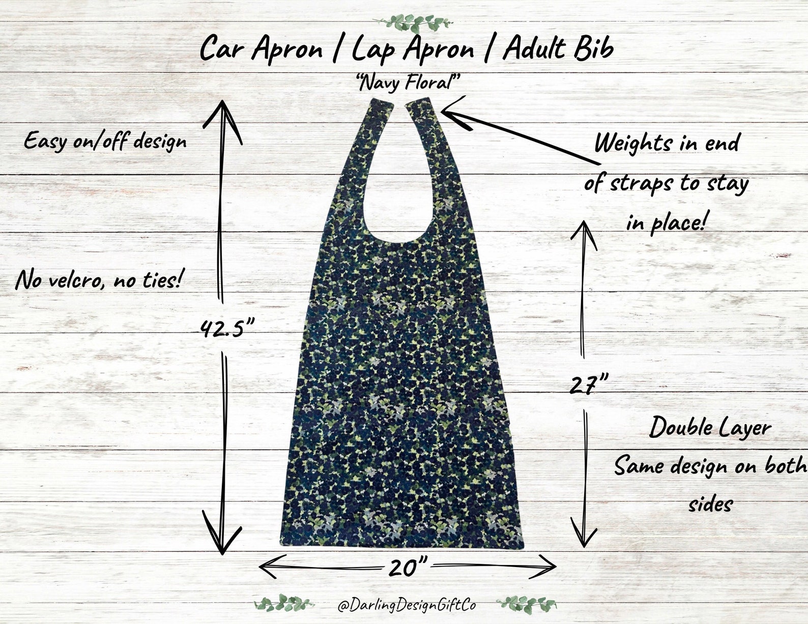 Navy Floral Extra Long Car Bib Car Apron Car Bib Apron Elderly Gifts ...
