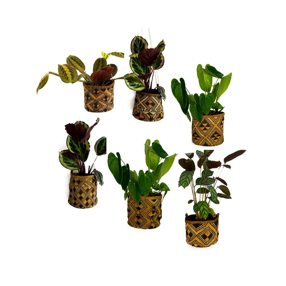 Handcrafted Kuba Cloth Planter - Boho African Tribal Decor - 14 Cm ...