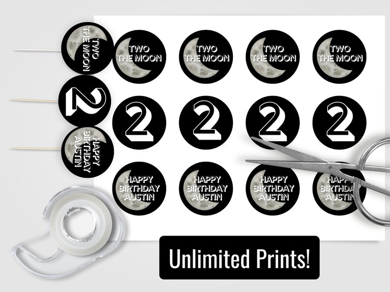 Two the Moon Custom Cupcake Toppers Solar System Space - Etsy