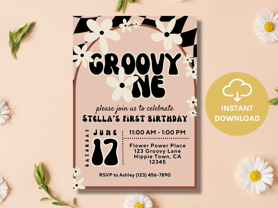 Groovy One Birthday Invitation Retro Daisy Invite Daisy 1st Birthday ...