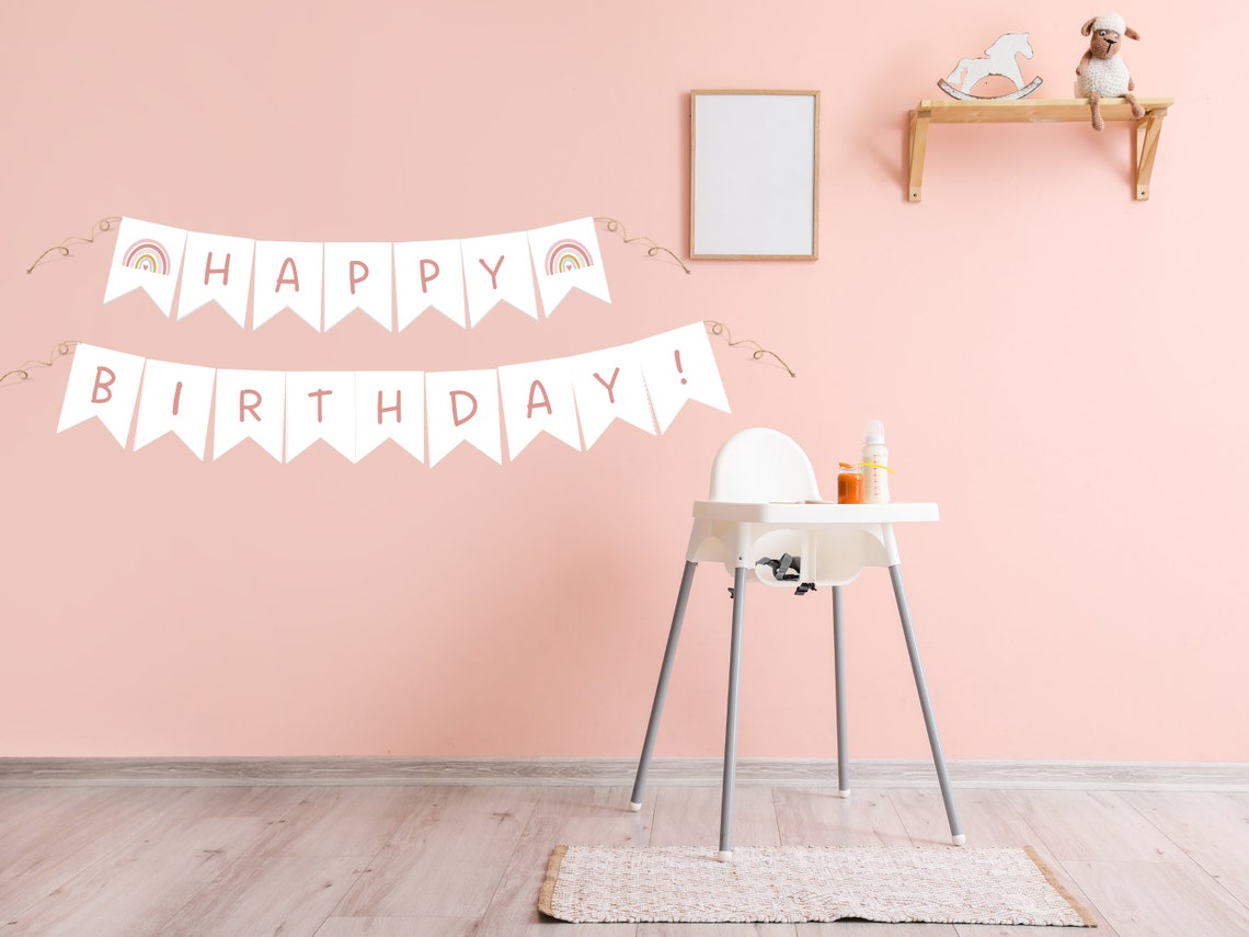Boho Birthday Banner, String Banner, Printable Dovetail Banner, Rainbow ...