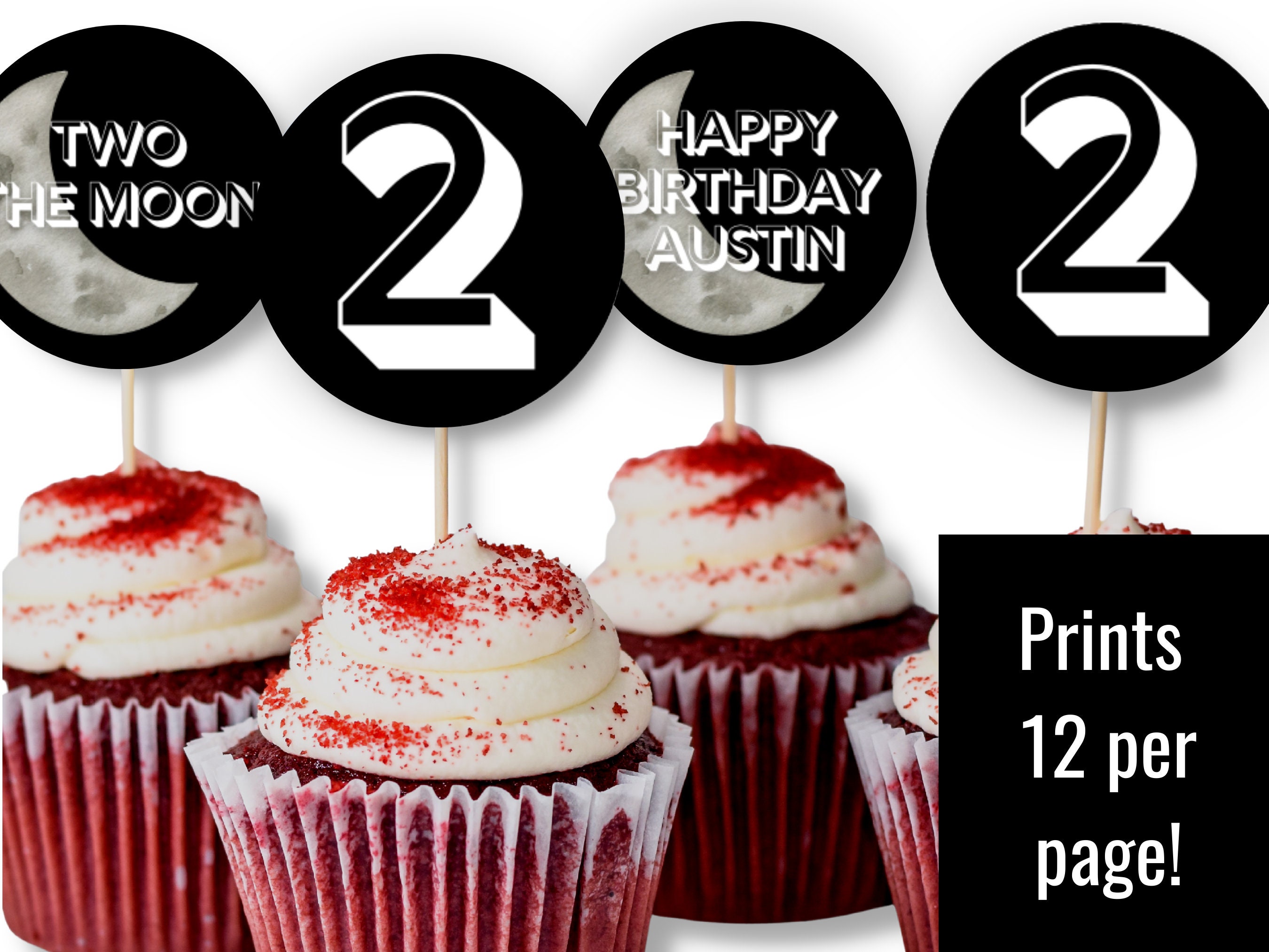 Two the Moon Custom Cupcake Toppers | Solar System Space Birthday Party ...