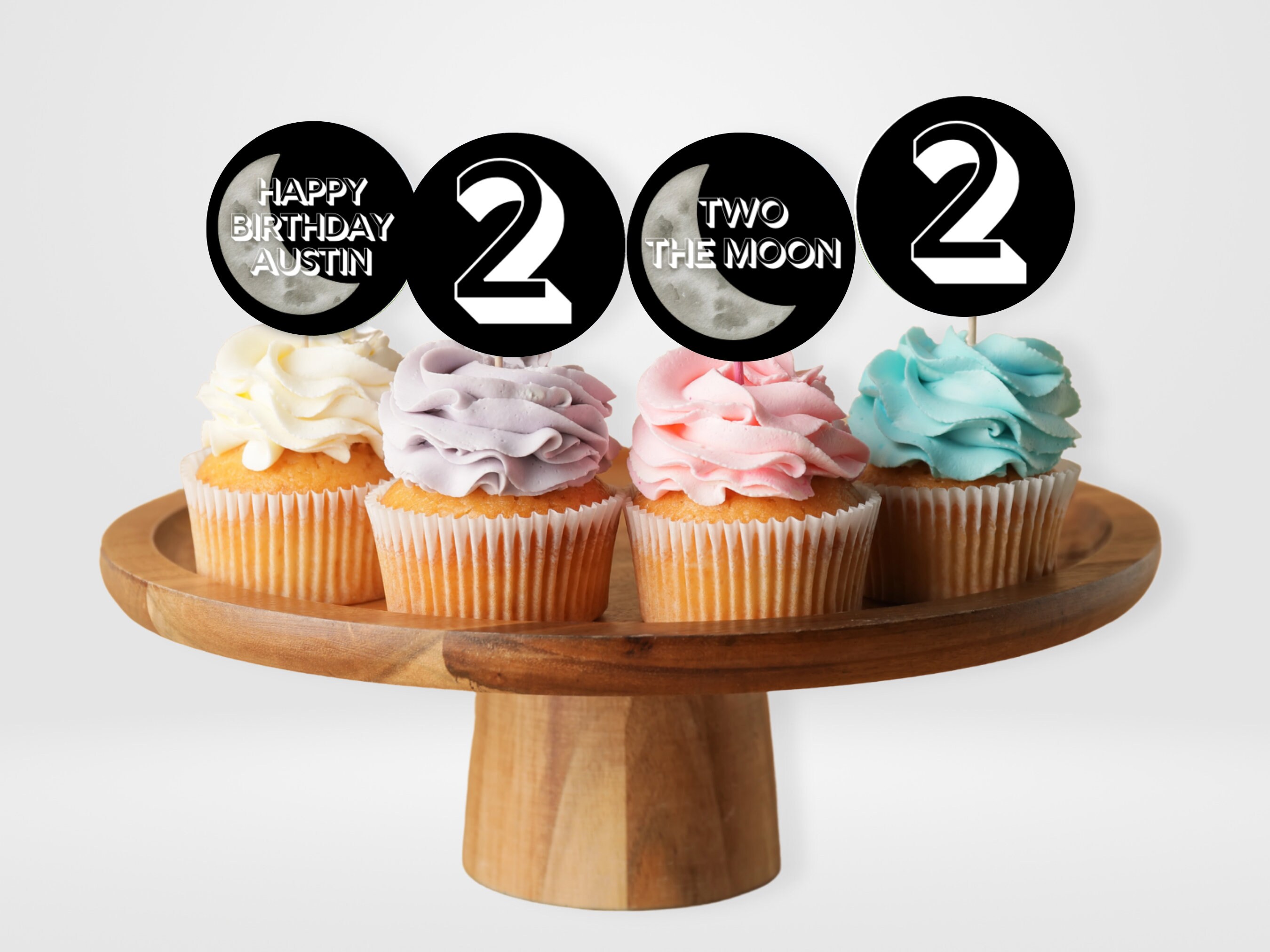 Two the Moon Custom Cupcake Toppers | Solar System Space Birthday Party ...