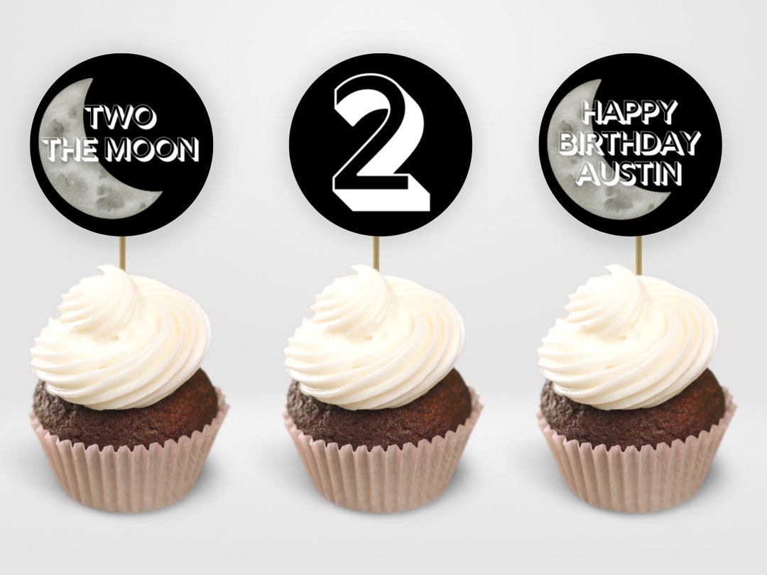 Two the Moon Custom Cupcake Toppers | Solar System Space Birthday Party ...