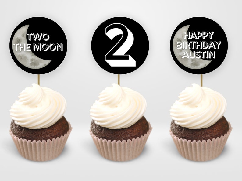 Two the Moon Custom Cupcake Toppers Solar System Space - Etsy