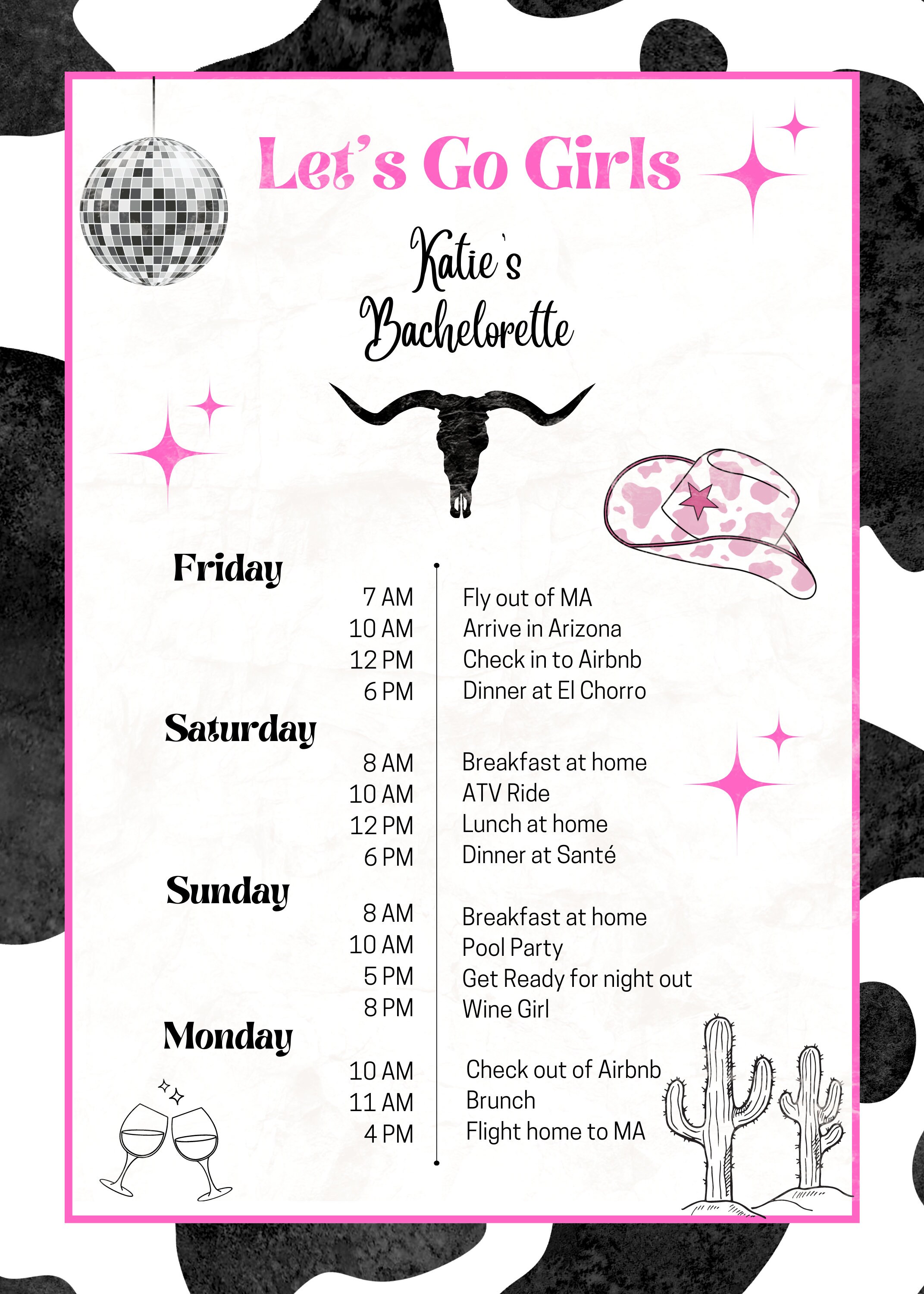 Space Cowgirl Bachelorette Party Itinerary Disco Bachelorette Party ...