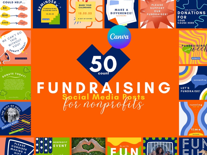 50 Fundraising Nonprofit Social Media Templates Graphics for Canva ...