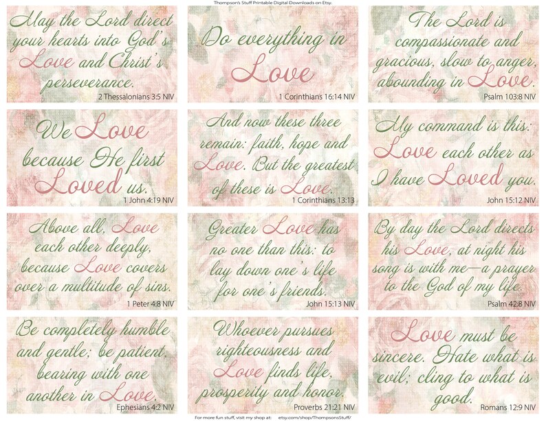 Bible Love Verses | Scripture Memory Printable Downloadable 2”x3.5 ...