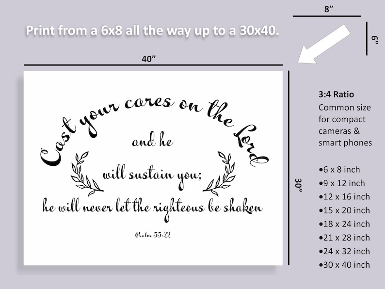 Cast Your Cares Large Bible Verse Wall Art Downloadable - Etsy