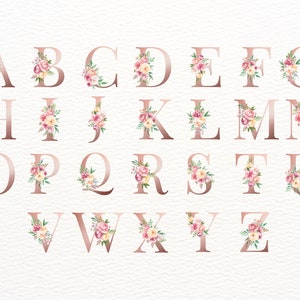 Watercolor Floral Alphabet Clipart, Monogram Initials PNG, Boho Letters ...