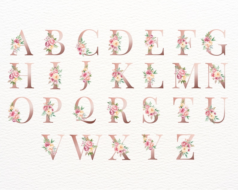 Watercolor Floral Alphabet Clipart, Monogram Initials PNG, Boho Letters ...