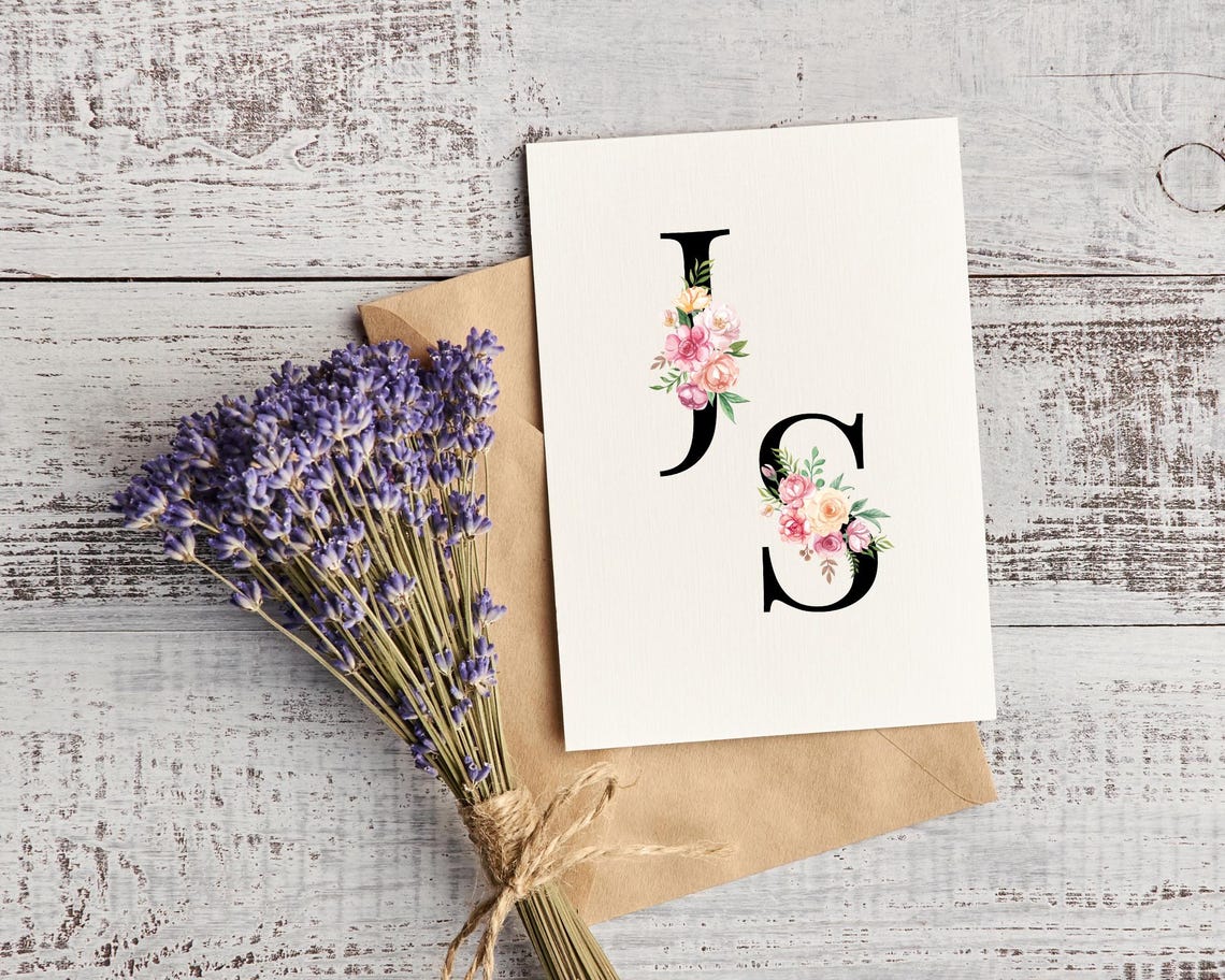 Watercolor Floral Alphabet Clipart, Monogram Initials PNG, Boho Letters ...