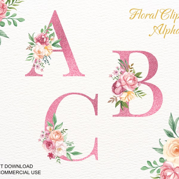 Floral Alphabet Clipart - Etsy UK