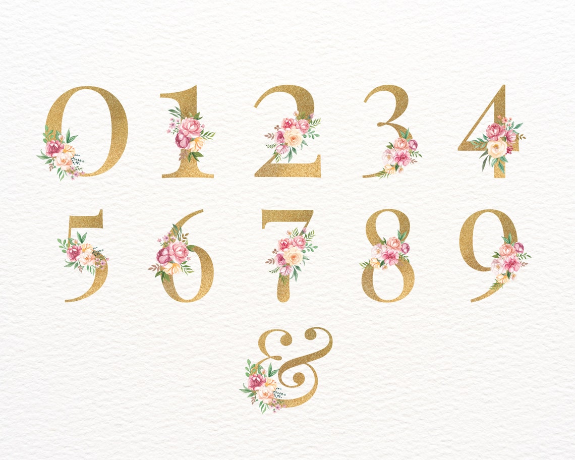 Watercolor Floral Alphabet Clipart, Gold Glitter, Monogram Initials PNG ...