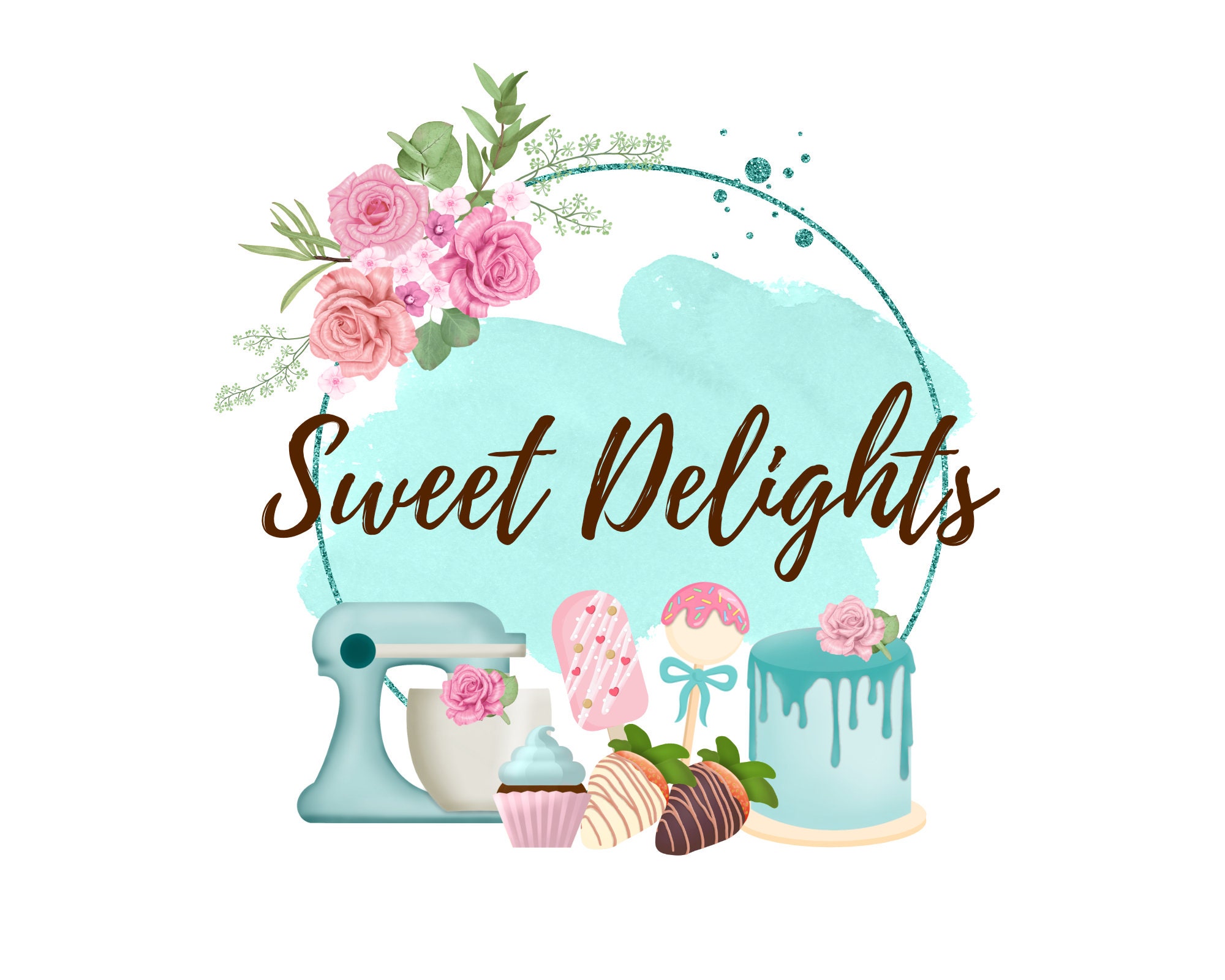 Custom Logo Design, Watercolor Logo, Calligraphy, Glitter Gold, Cake ...