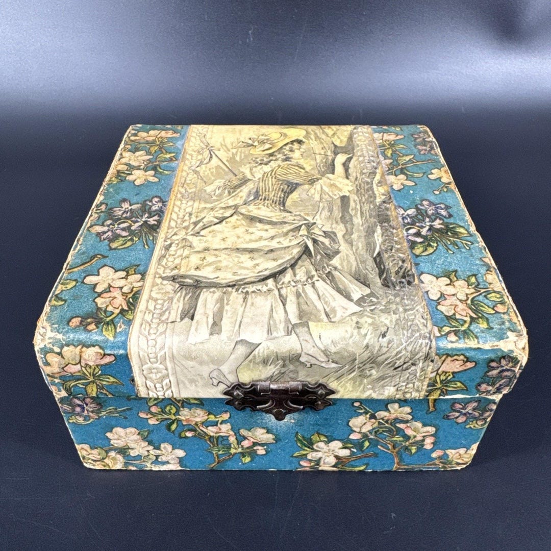 Antique Blue Floral Victorian Woman Memory Box With Contents - Etsy