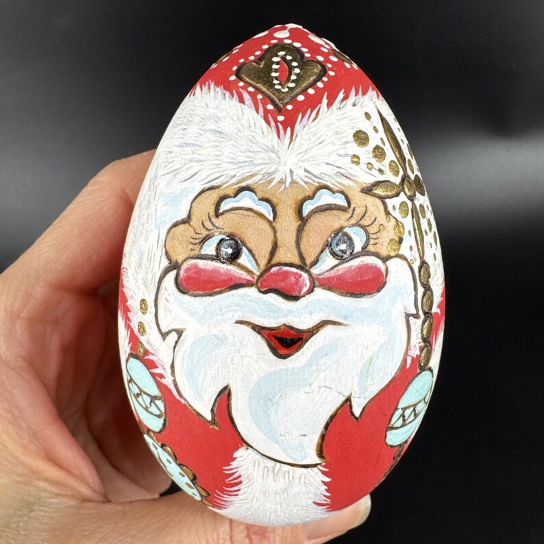 Vintage Hand Painted Wooden Santa Claus Egg Shaped Figure Artist Signed ...