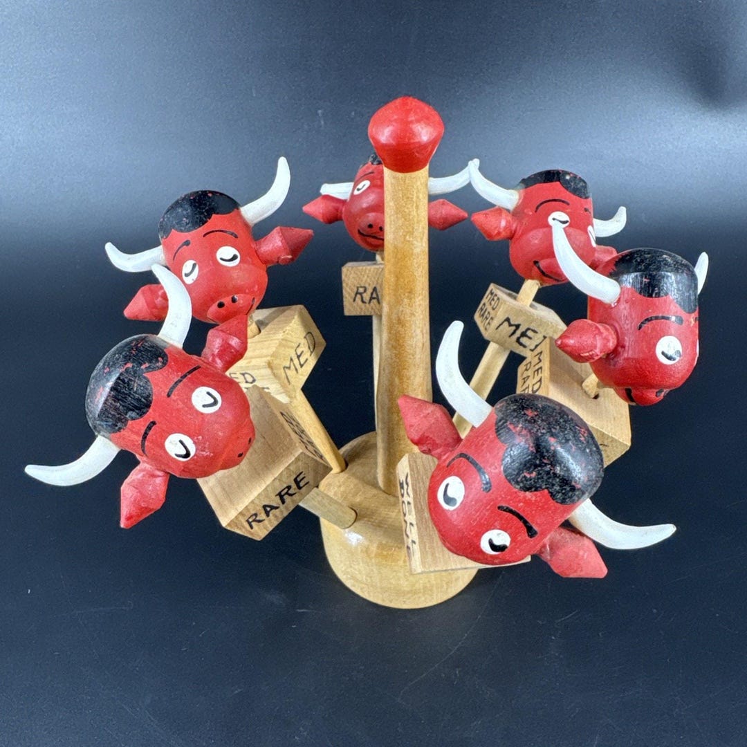 Vtg Beef Steak MCM Temperature Markers Cow Steer Bull Head Set W ...