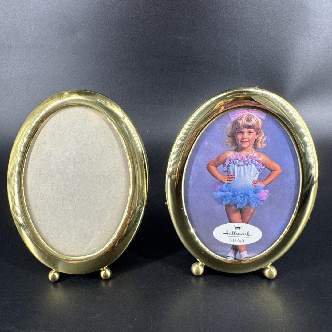 Vintage Solid Brass Oval Picture Frames 3.5x5 Footed Gold MCM Style Lot ...