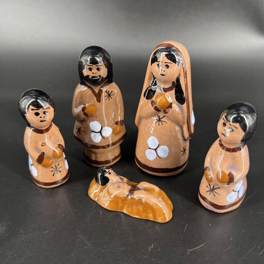 Talavera Style Mexican Folk Art Nativity 5 Pc Set Hand Made Pottery ...