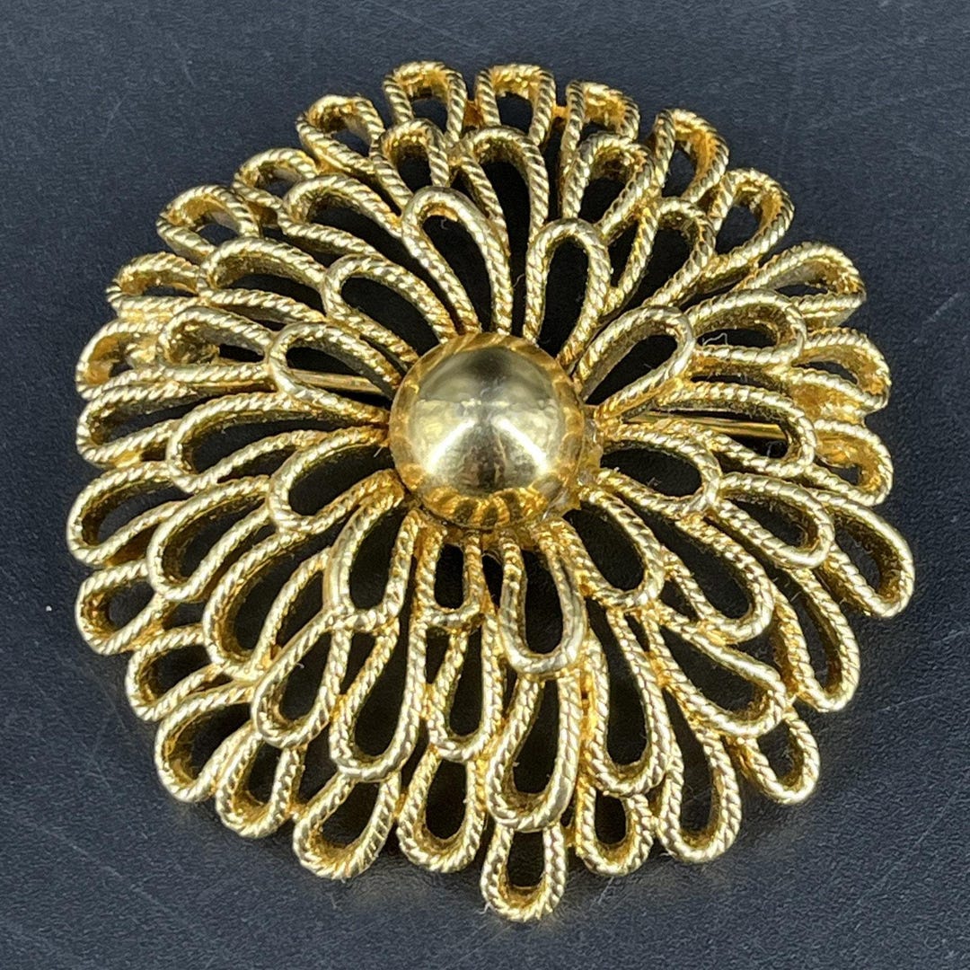 Vintage Trifari Gold Tone Wire Floral Flower Starburst Sea Urchin Pin ...
