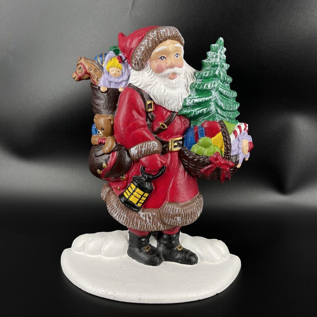 Vintage Cast Iron Santa Claus W/toys Tree Christmas Holiday Decor Door ...