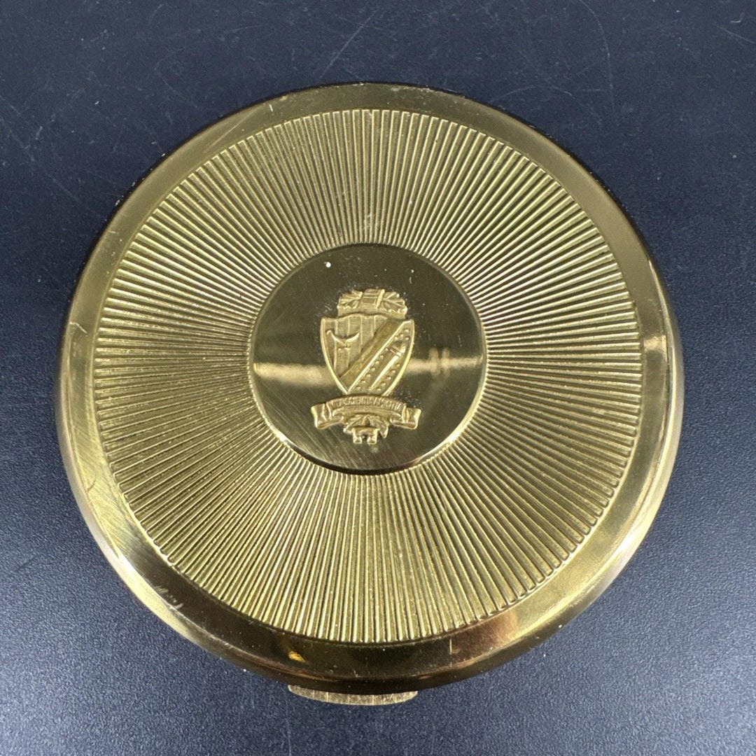 Vintage Gold Tone Round Compact With Crest Logo Seal Empty - Etsy
