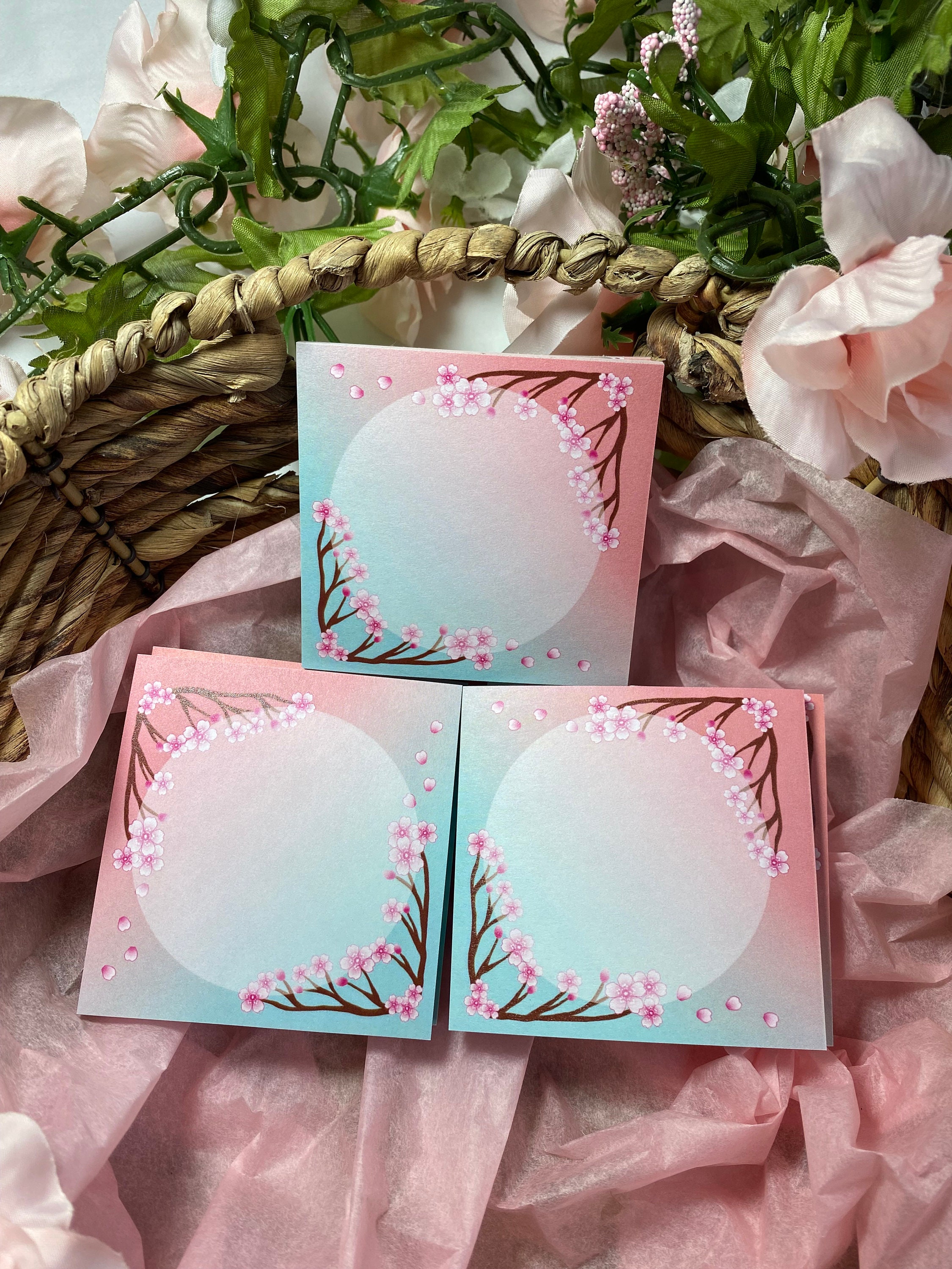 Cherry Blossom Stationery Set, Cute Sticky Notes, Floral Notepad ...