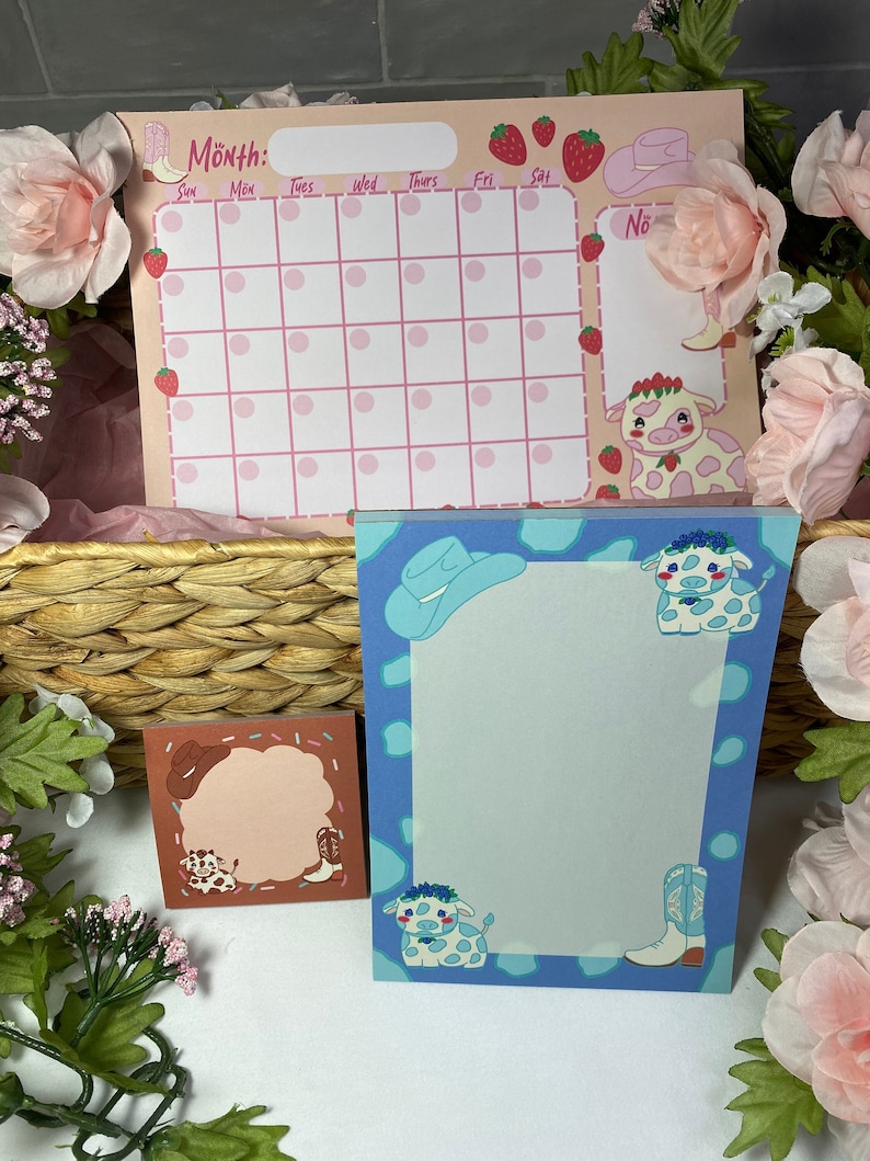 Kawaii Western Notepad Bundle, Kawaii Cow Stationery Set, Southern ...