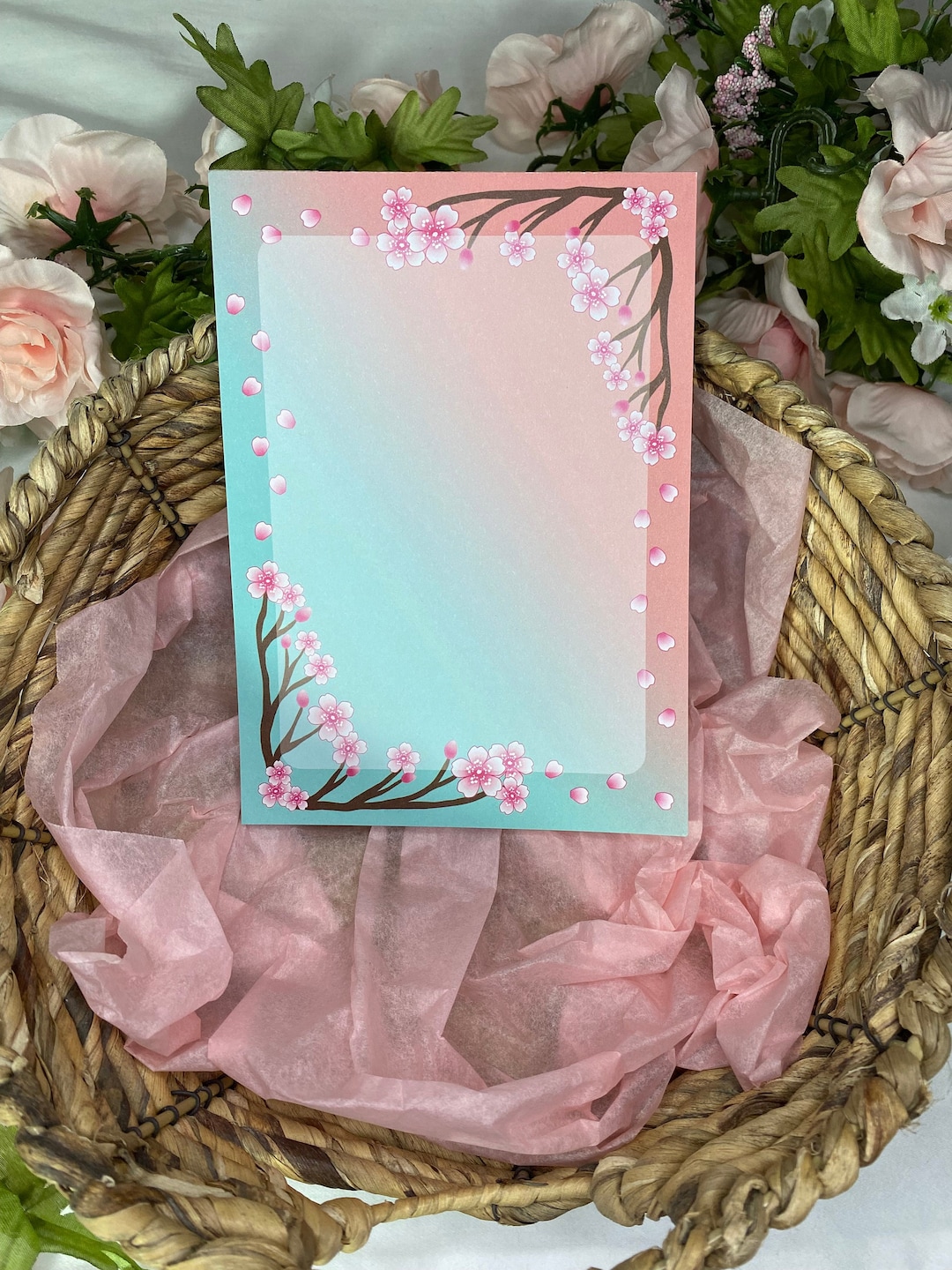 Cherry Blossom Notepad, Sakura Stationery, Cute School Supplies, Kawaii ...